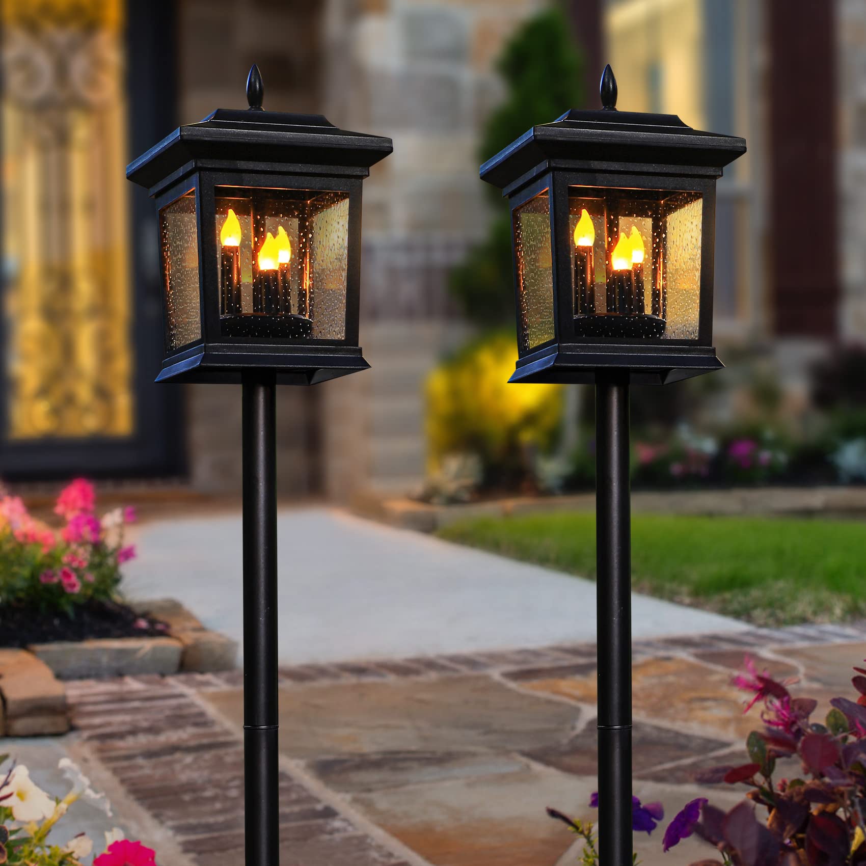 Tryme Solar Lights Garden Stakes Decorative Candles Flickering Flame Lanterns Waterproof Outdoor Lighting Yard Decor for Patio Lawn Pathway Wall Backyard