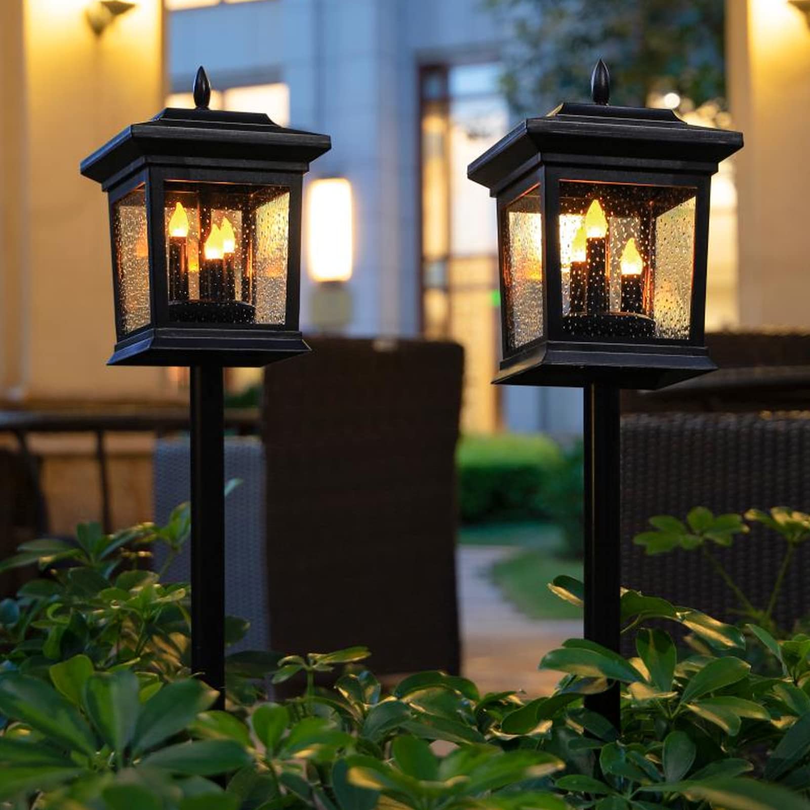 Tryme Solar Lights Garden Stakes Decorative Candles Flickering Flame Lanterns Waterproof Outdoor Lighting Yard Decor for Patio Lawn Pathway Wall Backyard