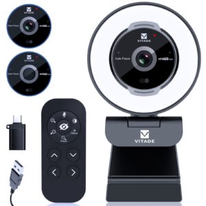 vitade zoomable webcam with remote control, 1080p 60fps streaming webcam with ring light and microphone, pro usb webcam with 5x digital zoom built in privacy cover for zoom/skype teams/pc/laptop/mac