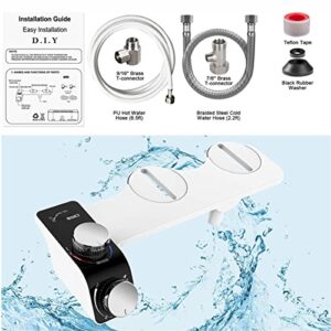 KKPOT Bidet Attachment for Toilet - Ultra Slim Non-Electric Bidet, Self Cleaning Dual Nozzle, Cold & Warm Water Bidet Seat Attachment with Temperature & Pressure Controls