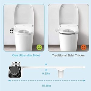 KKPOT Bidet Attachment for Toilet - Ultra Slim Non-Electric Bidet, Self Cleaning Dual Nozzle, Cold & Warm Water Bidet Seat Attachment with Temperature & Pressure Controls