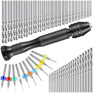 95 pieces hand drill bits set, black pin vise hand drill, 74 pieces micro twist drill bits and 20 pieces pcb mini drill bits for resin polymer clay craft diy jewelry (0.1-1mm, random color bits)