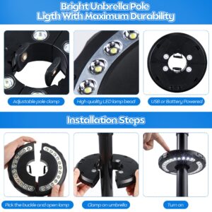 2 in 1 Patio Umbrella Lights, 16Colors 4Modes 104 LED Umbrella String Lights Combination 3 Brightness Modes 28 LED Umbrella Pole Light USB and Battery Operated for Yard Outdoor, Camping Tents