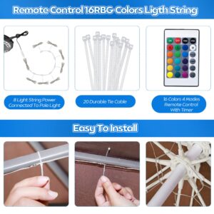 2 in 1 Patio Umbrella Lights, 16Colors 4Modes 104 LED Umbrella String Lights Combination 3 Brightness Modes 28 LED Umbrella Pole Light USB and Battery Operated for Yard Outdoor, Camping Tents