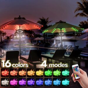 2 in 1 Patio Umbrella Lights, 16Colors 4Modes 104 LED Umbrella String Lights Combination 3 Brightness Modes 28 LED Umbrella Pole Light USB and Battery Operated for Yard Outdoor, Camping Tents