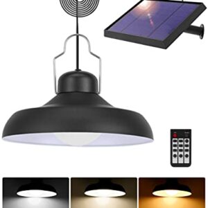 Solar Pendant Shed Light-3000K/4000K/6500K/Dimmable Lighting solar power light with Remote Control,IP65 Waterproof Timing Indoor/Outdoor Hanging Lantern Light,16.4ft Cord for Patio Garden Henhouse