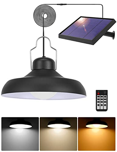 Solar Pendant Shed Light-3000K/4000K/6500K/Dimmable Lighting solar power light with Remote Control,IP65 Waterproof Timing Indoor/Outdoor Hanging Lantern Light,16.4ft Cord for Patio Garden Henhouse