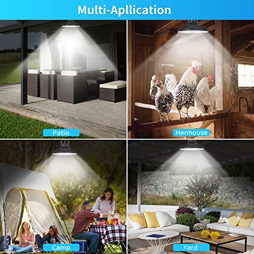 Solar Pendant Shed Light-3000K/4000K/6500K/Dimmable Lighting solar power light with Remote Control,IP65 Waterproof Timing Indoor/Outdoor Hanging Lantern Light,16.4ft Cord for Patio Garden Henhouse