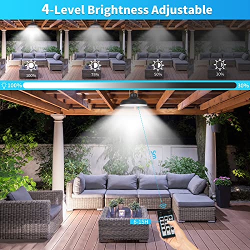 Solar Pendant Shed Light-3000K/4000K/6500K/Dimmable Lighting solar power light with Remote Control,IP65 Waterproof Timing Indoor/Outdoor Hanging Lantern Light,16.4ft Cord for Patio Garden Henhouse