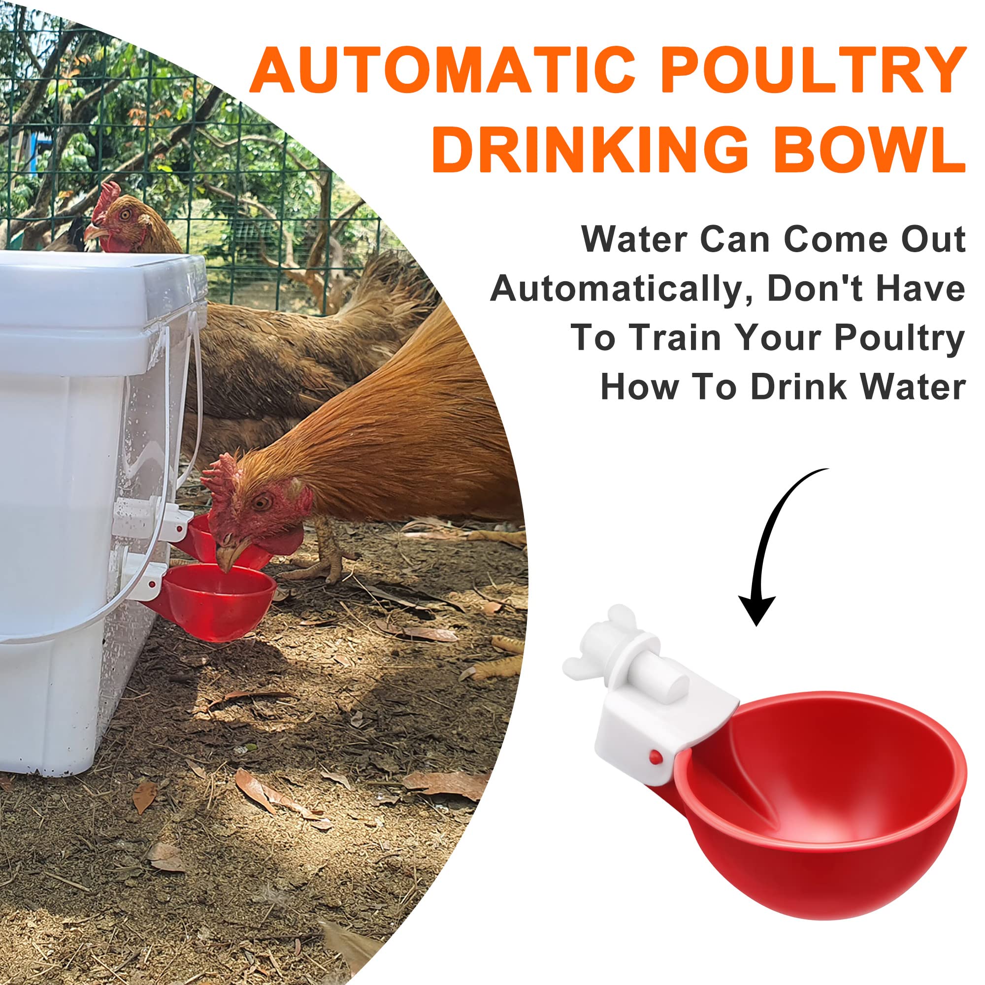 ZenxyHoC DIY Chicken Waterer Cups, 5 Pack Automatic Chicken Water Feeder Kit with 1/8'' MPT Hole Saw for Buckets Boxes Troughs, Poultry Waterer for Chicks Duck Goose Turkey or Bunny