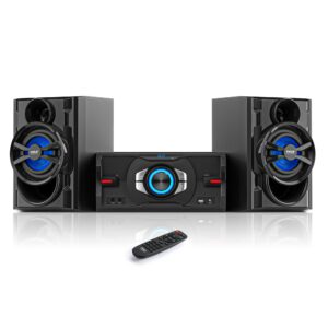 pyleusa wireless bluetooth stereo boombox radio shelf mini system - 500 watt max power, sleek design for home with mp3, usb, fm, aux/2 mic inputs, eq, and remote control - phskr12