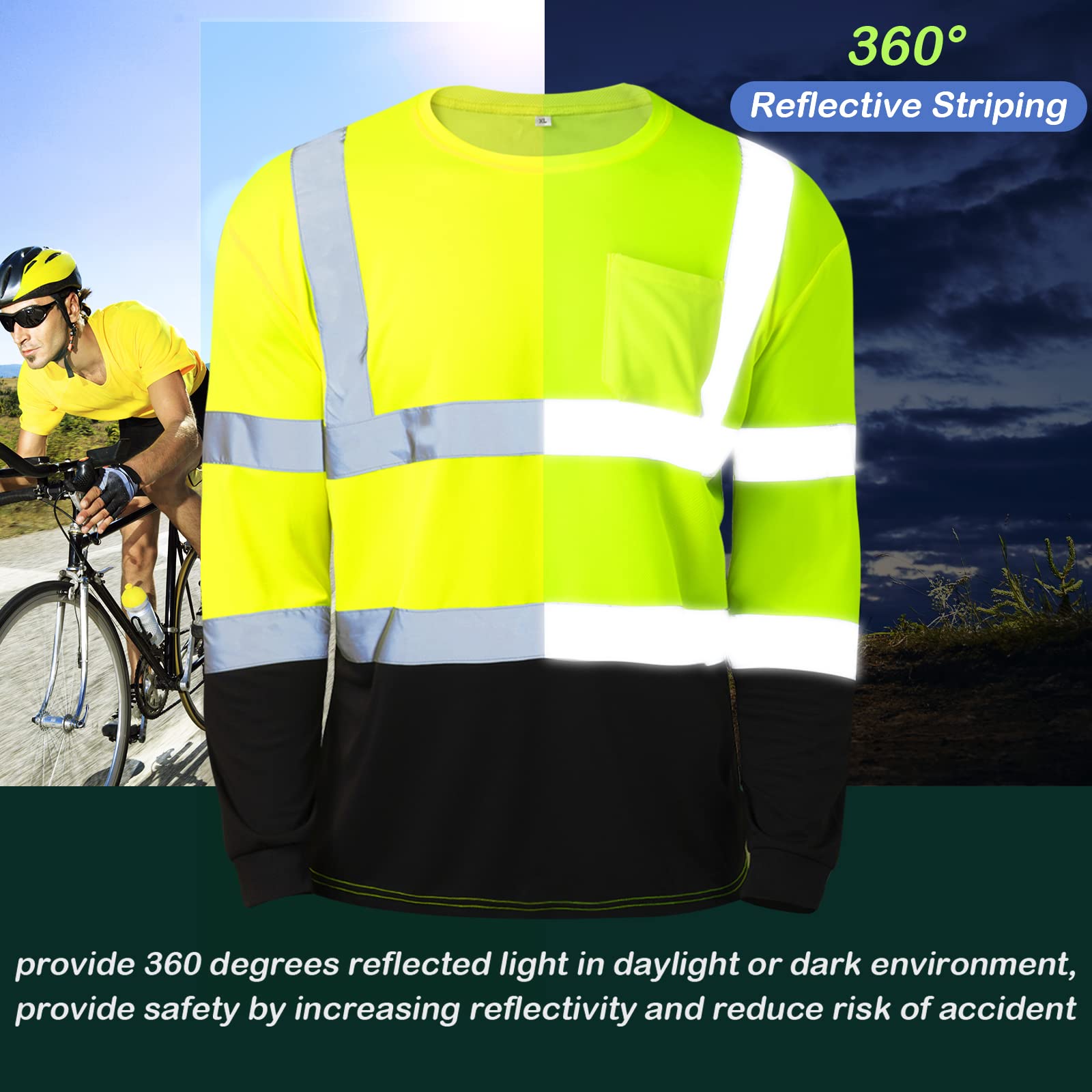 Zhanmai 6 Pack High Visibility Shirts Class 3 Reflective Safety Hi Vis Shirt Long Sleeve Wicking Safety Shirt with Pocket (Yellow)