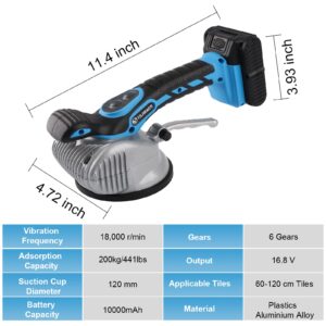 Tile Vibration Machine Installation Tool - YSJWAER Automatic Leveling Vibrator Tiling Suction Cup 6 Speeds Adjustable 10000mAh 18000r/min