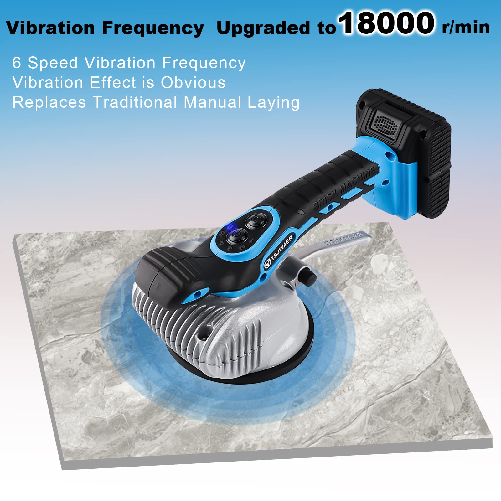 Tile Vibration Machine Installation Tool - YSJWAER Automatic Leveling Vibrator Tiling Suction Cup 6 Speeds Adjustable 10000mAh 18000r/min