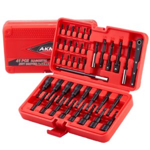 akm tool 41pcs magnetic nut driver set, 1/4" quick-change hex shank | sae & metric | cr-v steel, magnetic screwdriver bit set w/drill bit extension & drill bit adapter