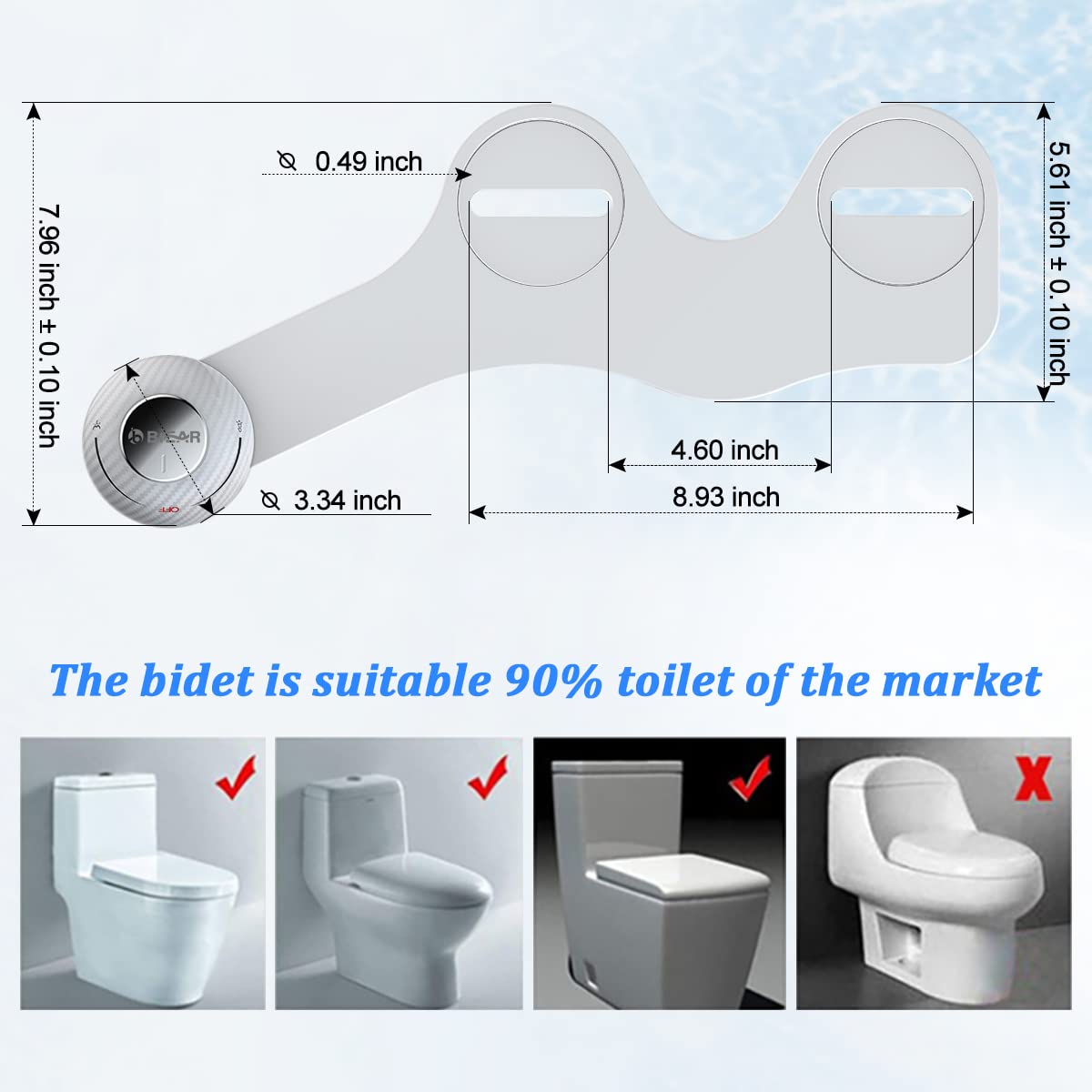 Bidet Attachment BIEAR Ultra-Slim Self Cleaning Bidet Attachment for Toilet Dual Nozzle (Rear/Feminine Wash) Fresh Cold Water Non-Electric Bidet Toilet Seat with Adjustable Water Pressure Carbon Fiber