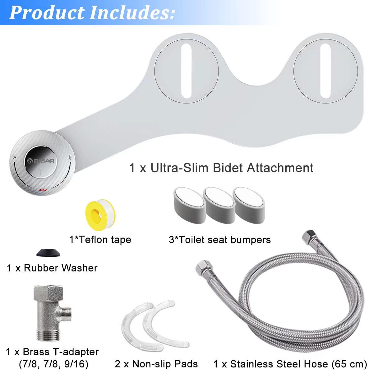 Bidet Attachment BIEAR Ultra-Slim Self Cleaning Bidet Attachment for Toilet Dual Nozzle (Rear/Feminine Wash) Fresh Cold Water Non-Electric Bidet Toilet Seat with Adjustable Water Pressure Carbon Fiber