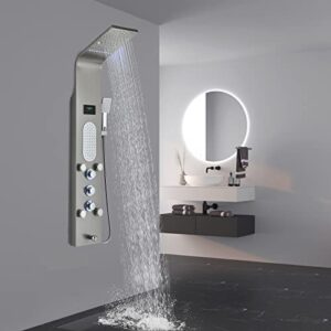 LED Shower Panel Tower System Wall-Mounted Complete Shower Column with Rain Massage Full Body shower Jets Tub Spout Handheld Shower, Brushed Nickel…