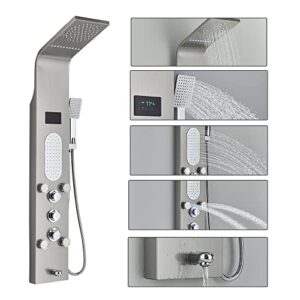 LED Shower Panel Tower System Wall-Mounted Complete Shower Column with Rain Massage Full Body shower Jets Tub Spout Handheld Shower, Brushed Nickel…