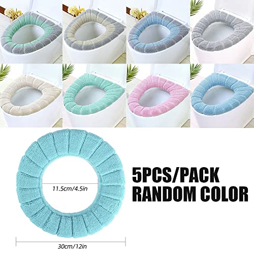 WANGXINYI 5Pcs Toilet Seat Cover Pads,Bathroom Soft Thicker Warmer Stretchable Comfortable and Washable (5 Colors)