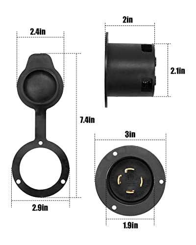 TADYAO 30Amps Flanged Power Inlet, NEMA L14-30P Generators Flanged Inlet Plug 125/250V 7500W RV Power Outlet with Cover