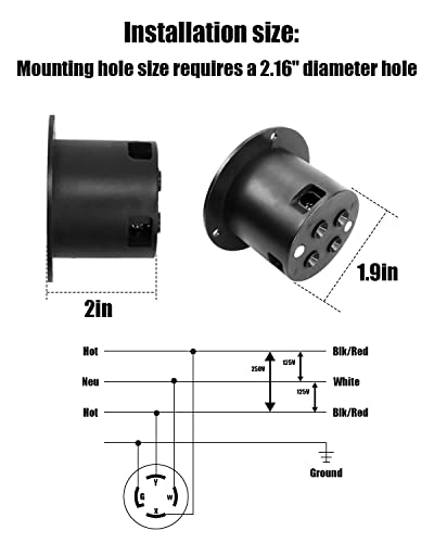 TADYAO 30Amps Flanged Power Inlet, NEMA L14-30P Generators Flanged Inlet Plug 125/250V 7500W RV Power Outlet with Cover