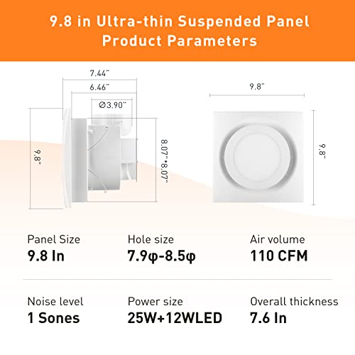 Bathroom Exhaust Fan With LED Light Ultra Quiet 1.0 Sones Ceiling Mount Exhaust Ventilation Fan 110 CFM for Home Bathroom Office Hotel