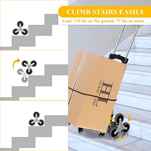 Stair Climbing Cart Hand Truck- HL Home-Link Shopping Cart Portable Folding Heavy-Duty 170 LB Load Capacity Trolley Luggage Delivery Hand Truck with Silent Wheels