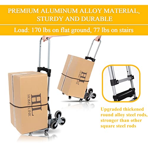 Stair Climbing Cart Hand Truck- HL Home-Link Shopping Cart Portable Folding Heavy-Duty 170 LB Load Capacity Trolley Luggage Delivery Hand Truck with Silent Wheels