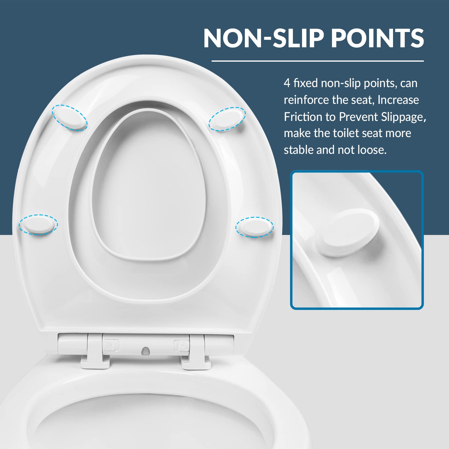 Round Toilet Seat with Slow Close Seat, Easy Clean, Plastic, White, Suitable Standard Round Toilet