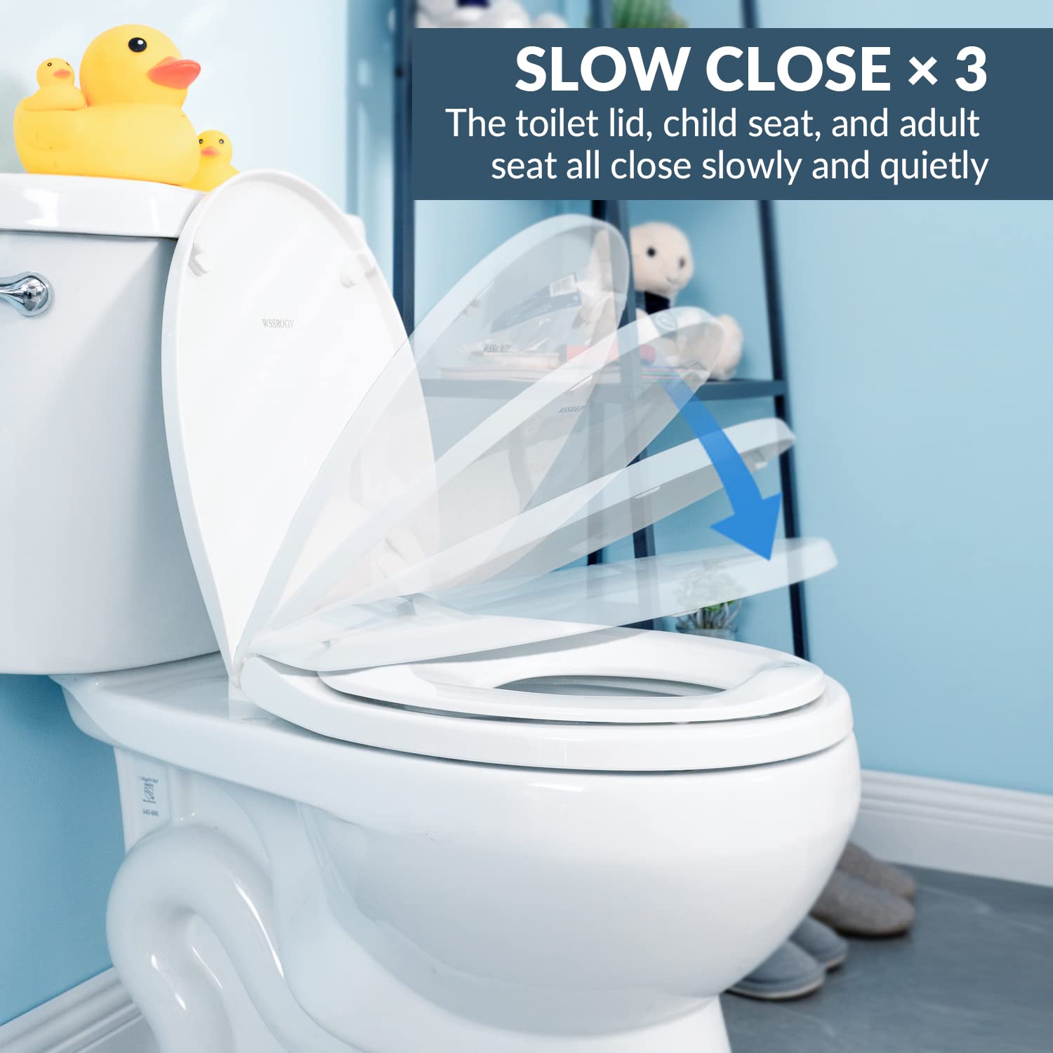 Round Toilet Seat with Slow Close Seat, Easy Clean, Plastic, White, Suitable Standard Round Toilet