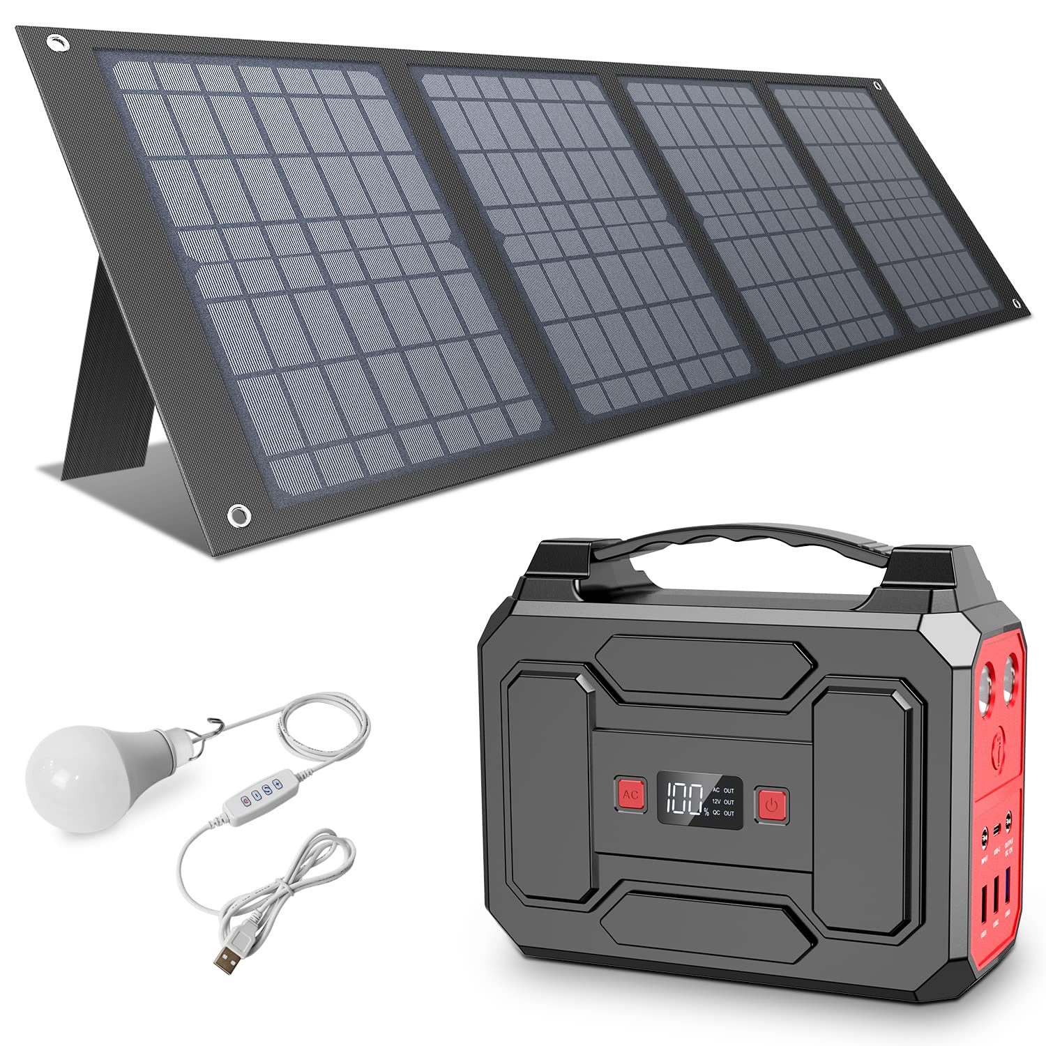 Apowking 100W Portable Power Bank with AC Outlet with 40W Foldable Solar Panel, Portable Laptop Charger for Camping, Home Emergency, Traveling, RV Trip