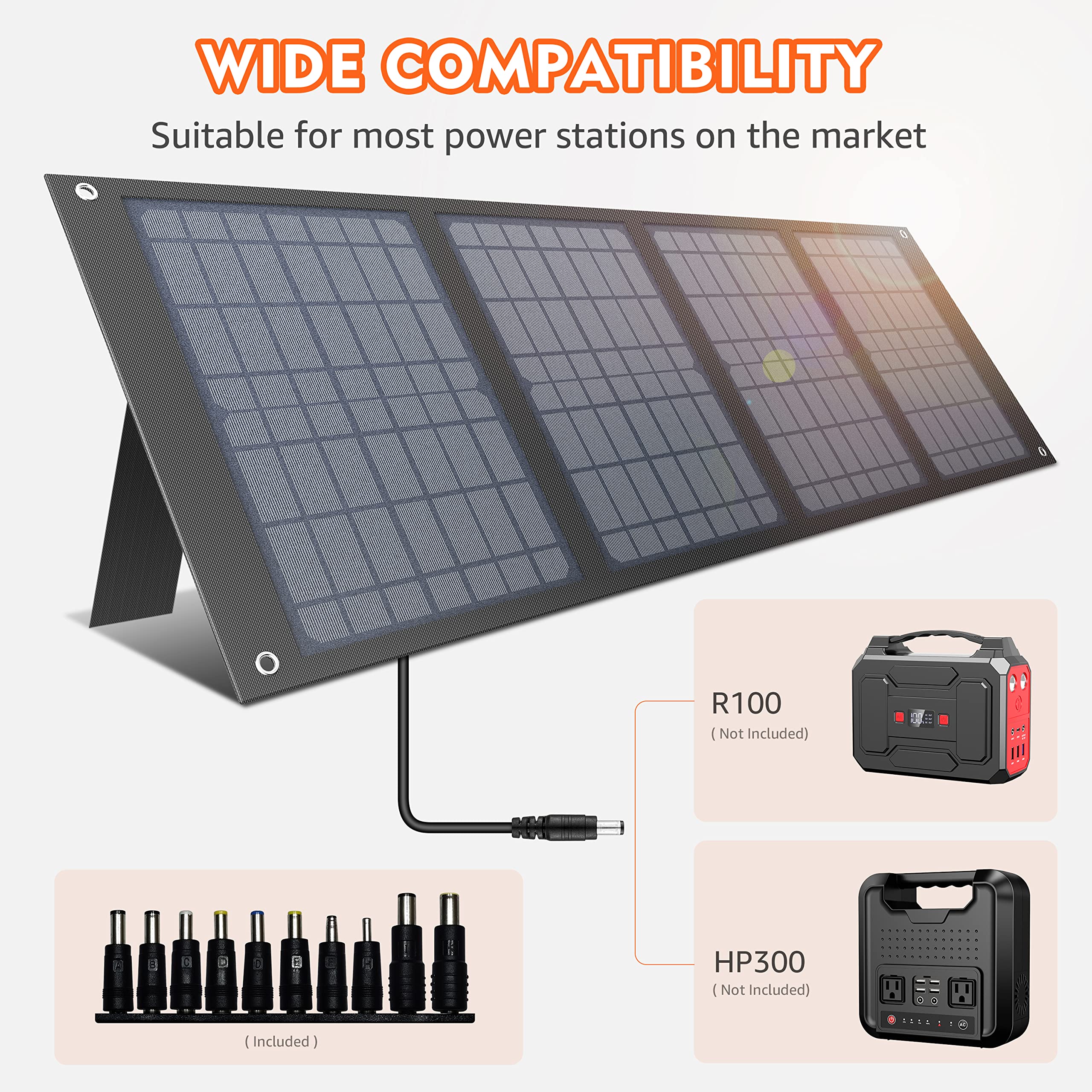 Apowking 100W Portable Power Bank with AC Outlet with 40W Foldable Solar Panel, Portable Laptop Charger for Camping, Home Emergency, Traveling, RV Trip