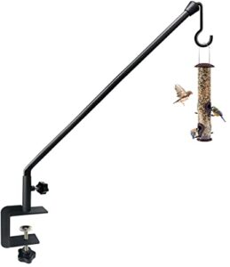 tuohours 38 inch extended reach deck hook hanger for railing, heavy duty outdoor plant hook holder for hanging bird feeder flower basket planter or lanterns, 1 pack