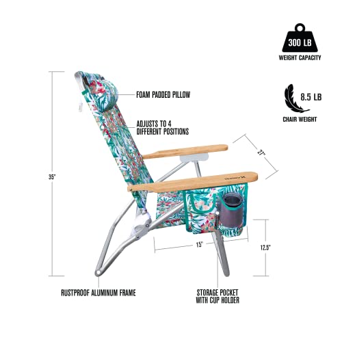 Hurley Mid-Height Wood Arm Beach Chair, One Size, Hawaiian Gardens White