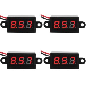 4pcs mini digital dc voltmeter 0.28 inch two-wire dc 3.0v-30v digital voltmeter waterproof dustproof and drop resistant voltmeter display voltage tester meter (red)