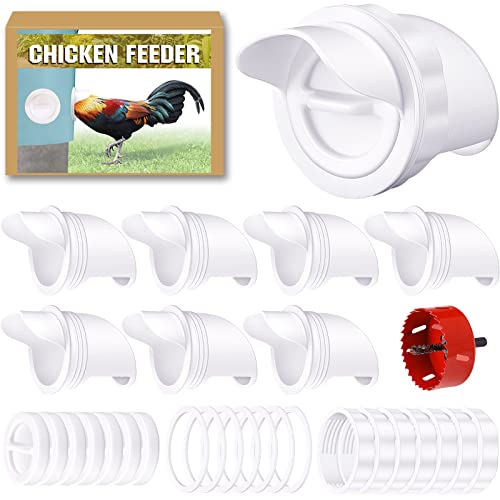 DIY No Waste Chicken Feeder Kit,8 Ports with Rodent Proof Covers,Automatic Poultry Feeder for Barrel Bucket Bin Tub,Feeding Chicken Ducks,BPA Free