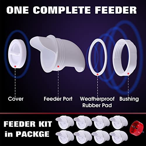 DIY No Waste Chicken Feeder Kit,8 Ports with Rodent Proof Covers,Automatic Poultry Feeder for Barrel Bucket Bin Tub,Feeding Chicken Ducks,BPA Free