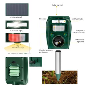 GOLDENPEAK Ultrasonic Animal Repellent Outdoor Cat Repellent Solar Animal Repeller. Motion Activated and Flashing LED Light Siren Repeller. for Dog, Raccoon, Deer, Bird, Skunk, Squirrel, Rabbit, Fox