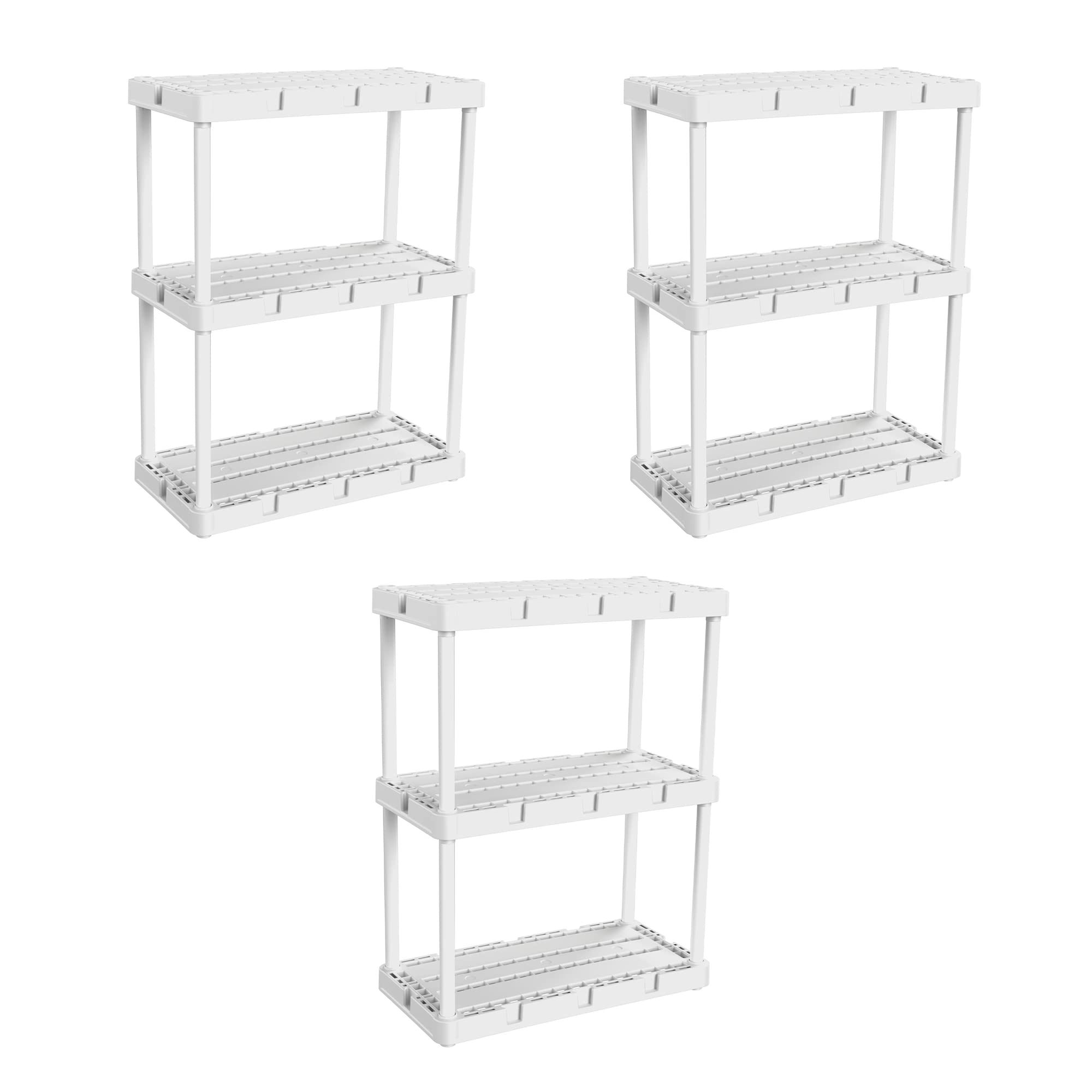 Gracious Living Knect A Shelf Light Duty 3 Shelf Interlocking Storage Units for Home, Office, Basement, or Garage Storage, White (3 Pack)