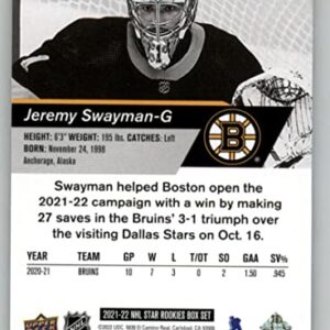 2021-22 Upper Deck NHL Star Rookies Box Set #3 Jeremy Swayman Boston Bruins Official NHL Hockey Card in Raw (NM or Better) condition