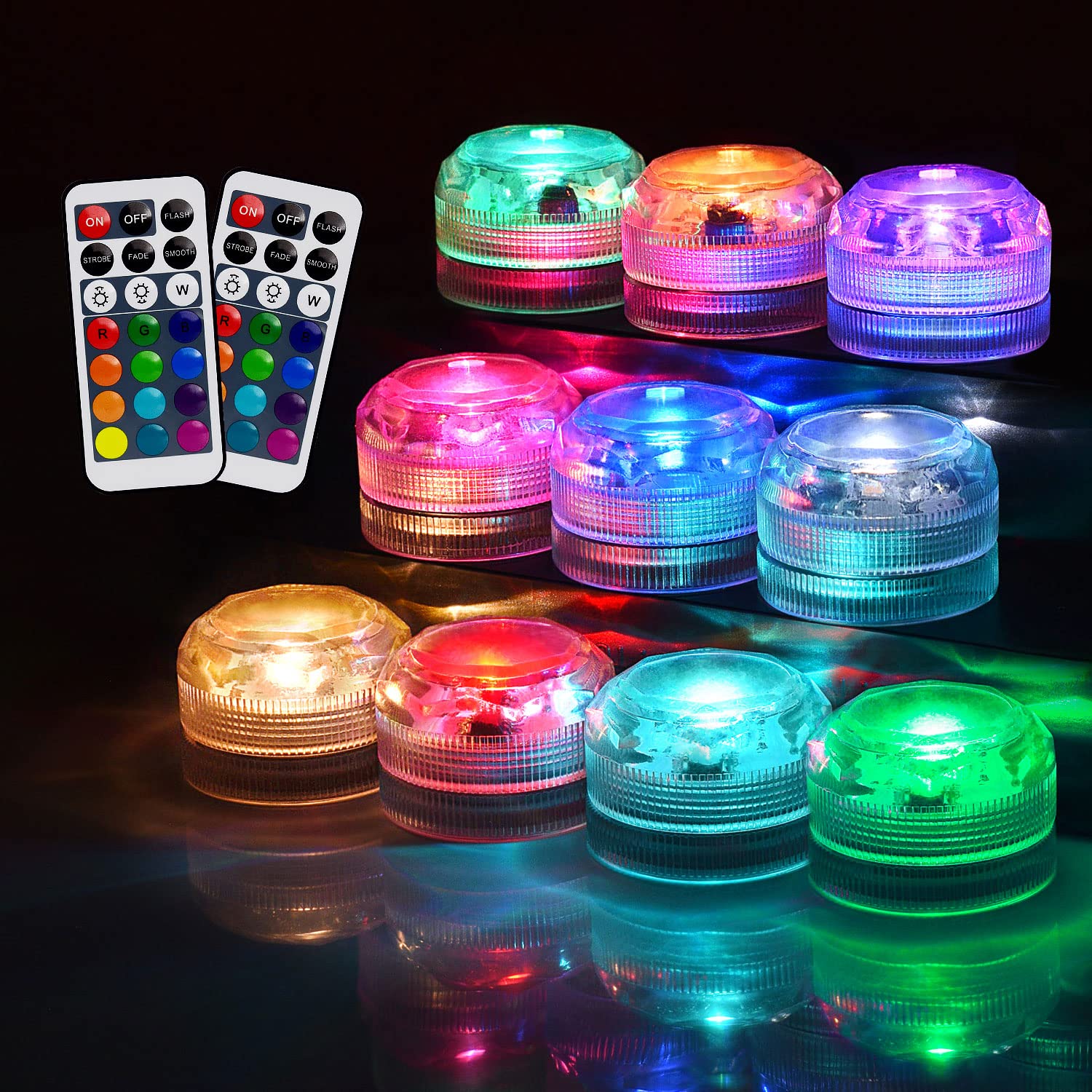 Mini Submersible Led Lights with Remote, Multicolor Underwater Tea Lights Candles, Waterproof Submersible Tea Lights Battery Operated Submersible Pool Lights for Wedding Vase Festival Party, 20pcs