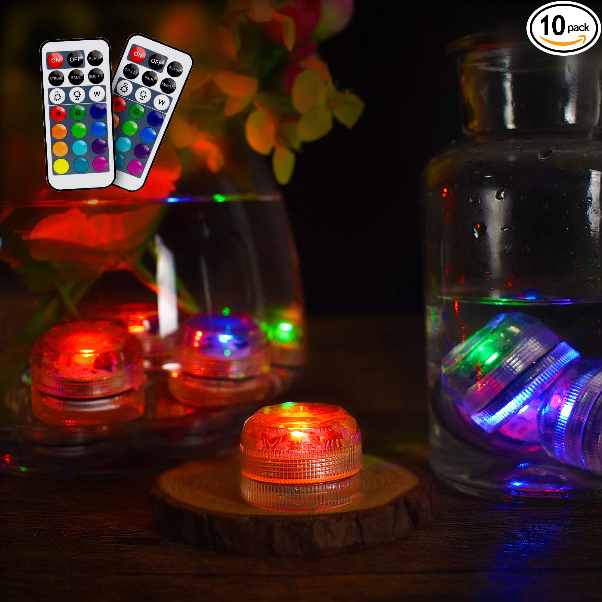 Mini Submersible Led Lights with Remote, Multicolor Underwater Tea Lights Candles, Waterproof Submersible Tea Lights Battery Operated Submersible Pool Lights for Wedding Vase Festival Party, 20pcs