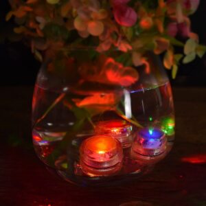 Mini Submersible Led Lights with Remote, Multicolor Underwater Tea Lights Candles, Waterproof Submersible Tea Lights Battery Operated Submersible Pool Lights for Wedding Vase Festival Party, 20pcs