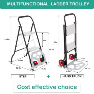 LEADALLWAY Hand Truck 2 Step Ladder Multifunction 2-in-1 Collapsible Dolly