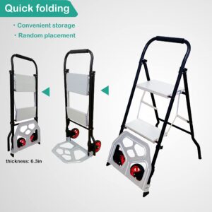 LEADALLWAY Hand Truck 2 Step Ladder Multifunction 2-in-1 Collapsible Dolly