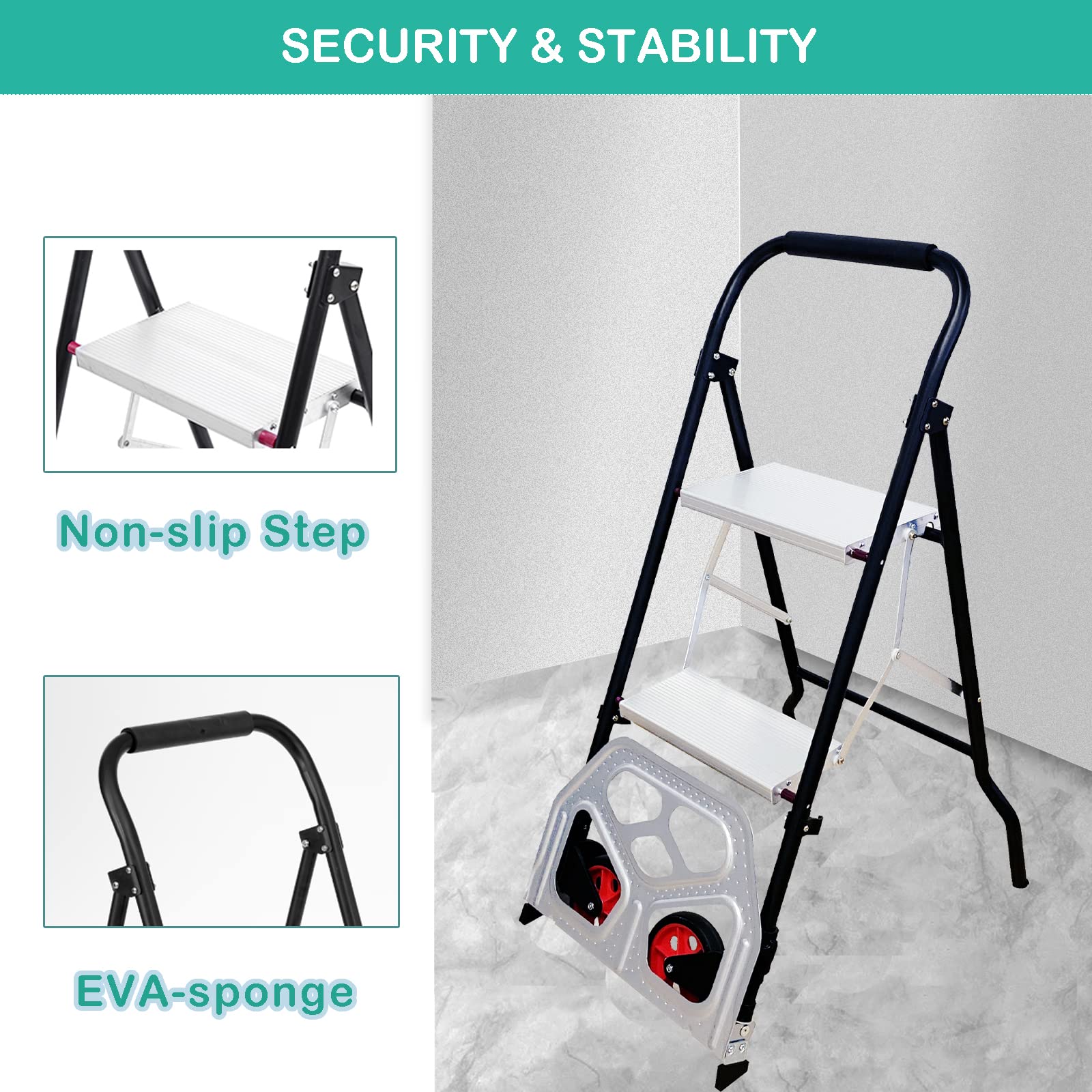 LEADALLWAY Hand Truck 2 Step Ladder Multifunction 2-in-1 Collapsible Dolly