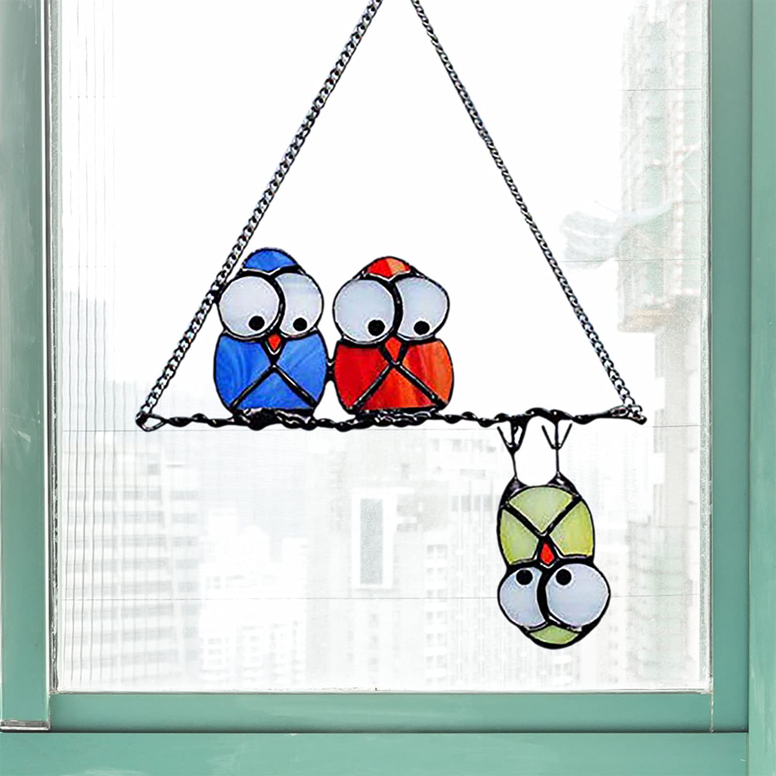 Suncatcher for Window, Christmas Decorations Stained Glass Window Hanging Birthday Gift for Mom Memorial Gift Sun Catchers Cardinal Home Garden Christmas Party Wedding Decor (D)