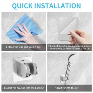 EAARSUO Shower Head Holder Wall Mount, Shower Head Holder Adhesive, Showerhead Holder Clip, Shower Head Holder Wall Mount, Waterproof Shower Handle Holder, Adjustable Shower Head Brackets (Chrome)