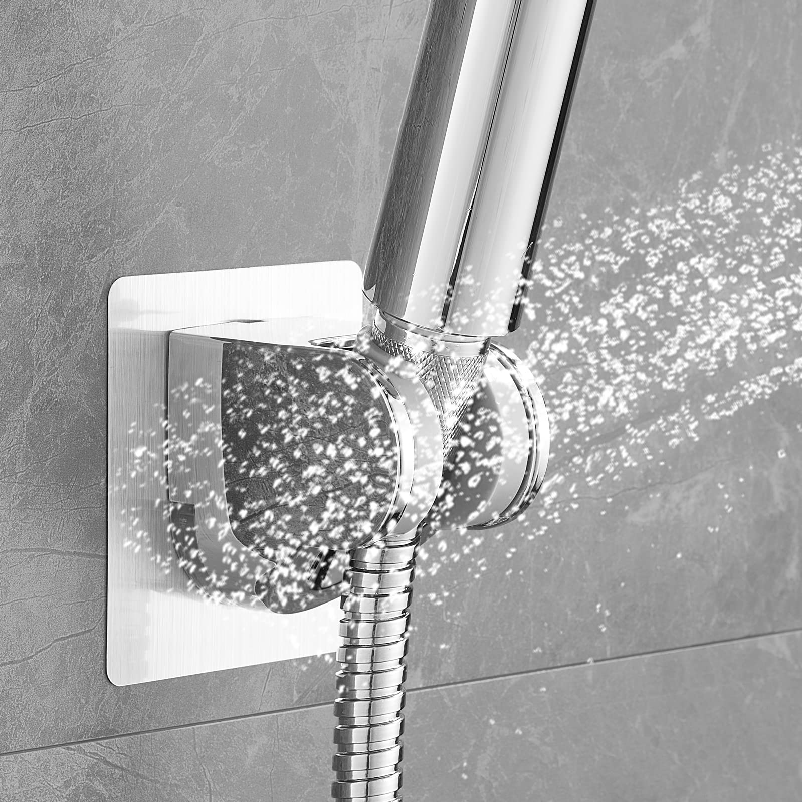 EAARSUO Shower Head Holder Wall Mount, Shower Head Holder Adhesive, Showerhead Holder Clip, Shower Head Holder Wall Mount, Waterproof Shower Handle Holder, Adjustable Shower Head Brackets (Chrome)